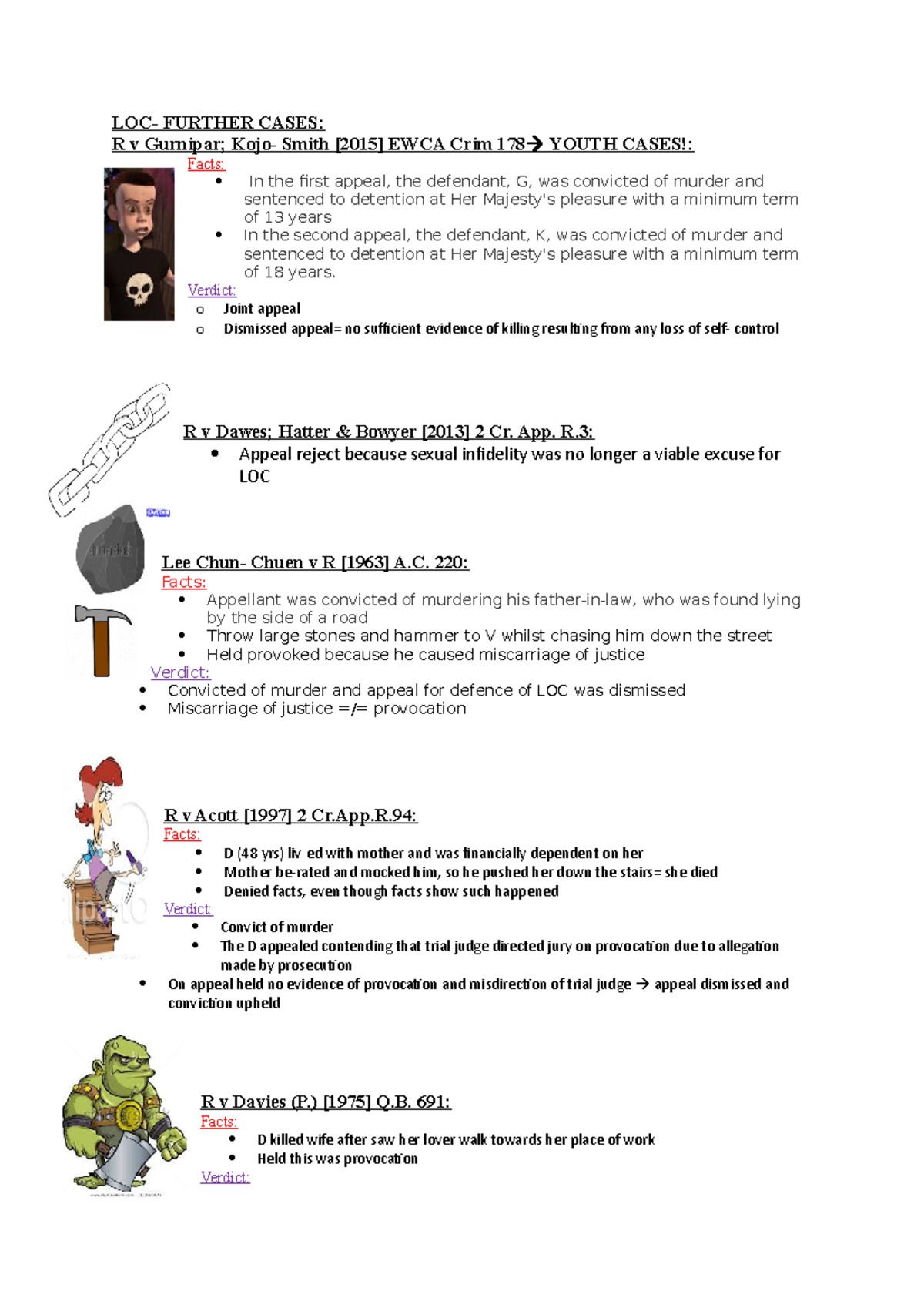 LOC extra cases - first year - LOC- FURTHER CASES: R v Gurnipar; Kojo ...