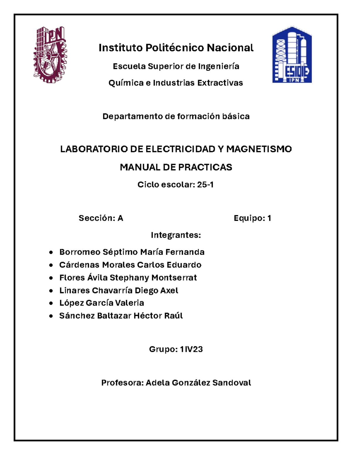 Portada EYM - electricidad y magnetismo - Instituto Politécnico Nacional Escuela Superior de ...