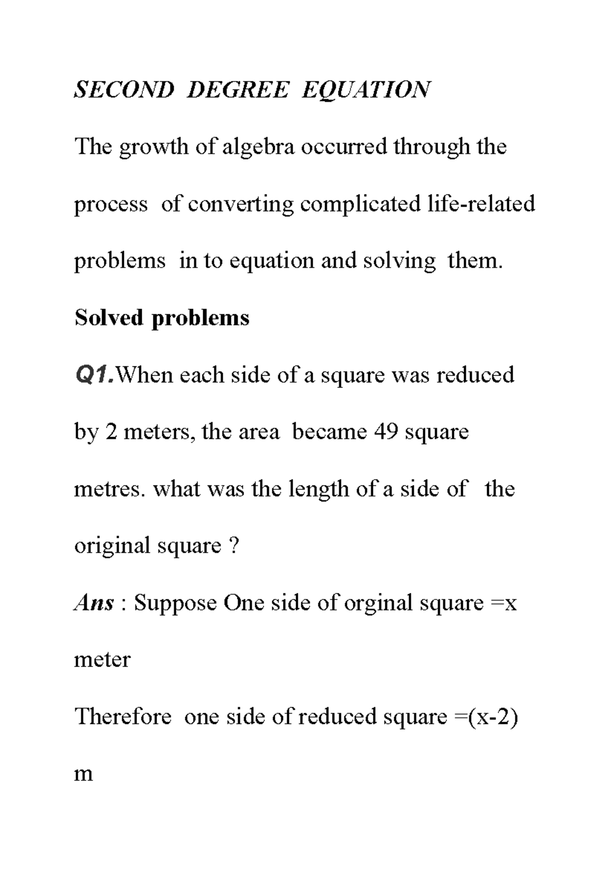 Second Degree Equation SECOND DEGREE EQUATION The Growth Of Algebra