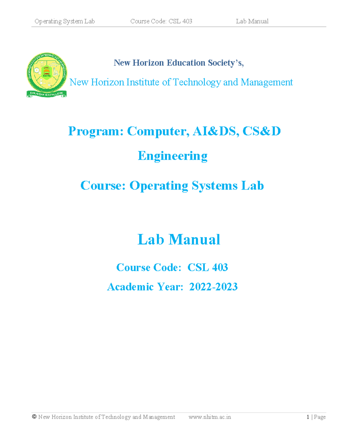 Expt. No. 1 - helpful practical list - New Horizon Education Society’s, New Horizon Institute of ...