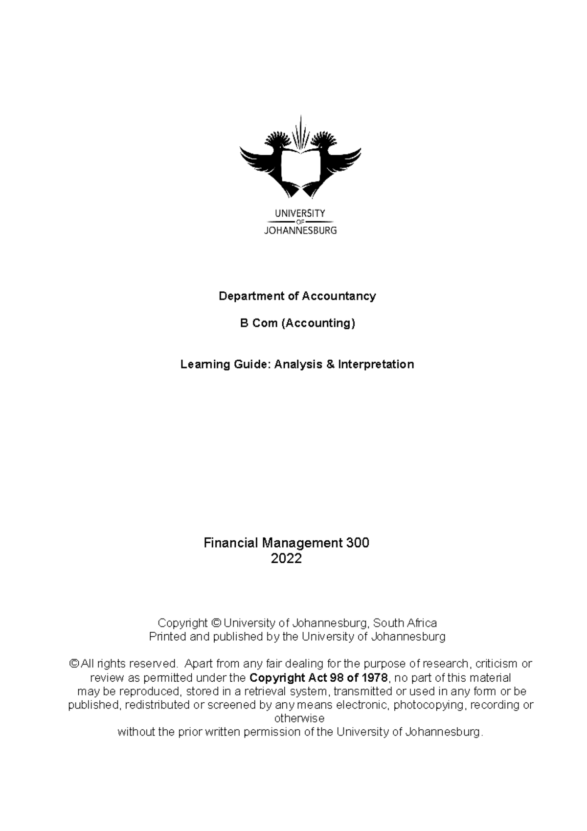 Learning guide - Financial Statement Analysis 2022 - Department of ...