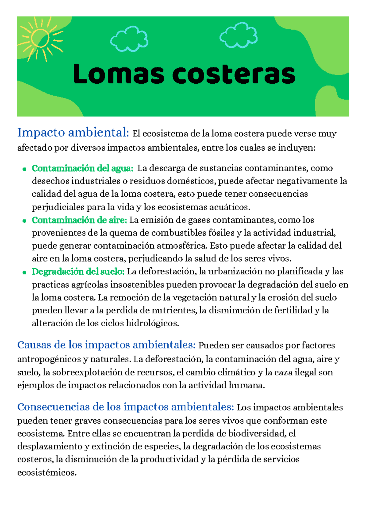 Lomas Costeras - Impacto Ambiental - Impacto ambiental: El ecosistema ...