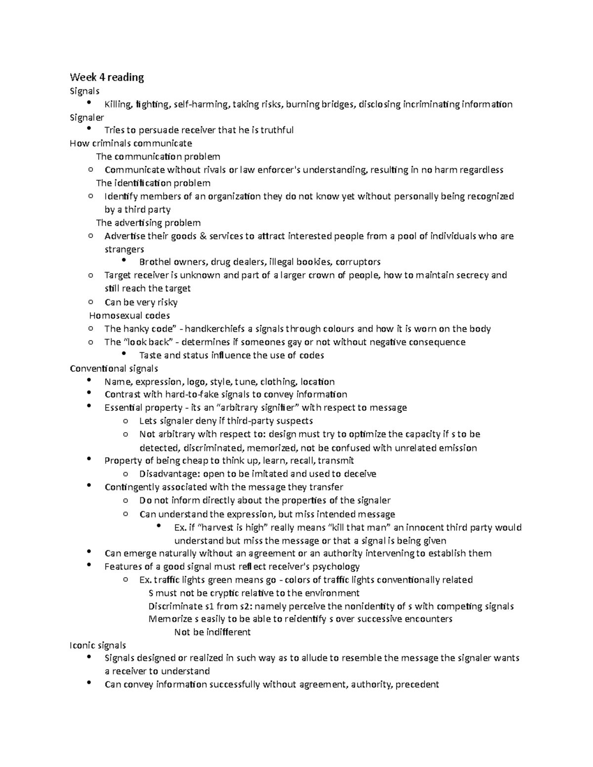 Week 4 reading - week 4 - Week 4 reading Signals Killing, fighting ...