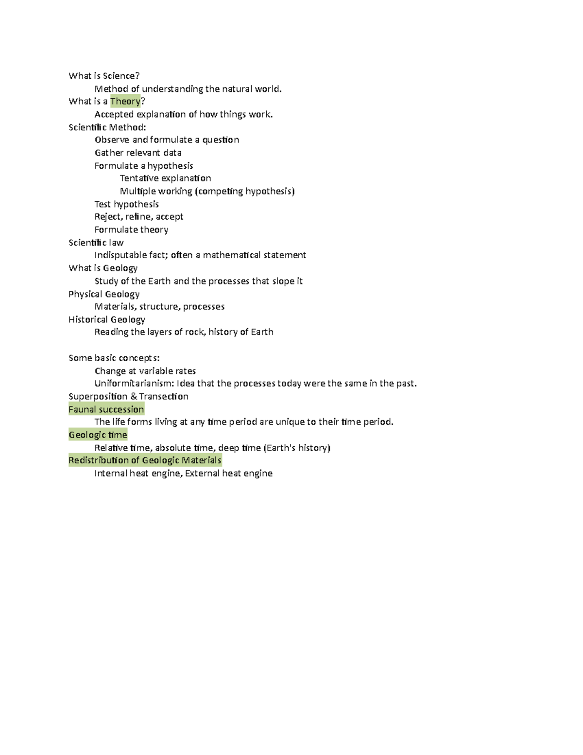Day 1 geology - Lecture notes 1 - What is Science? Method of ...