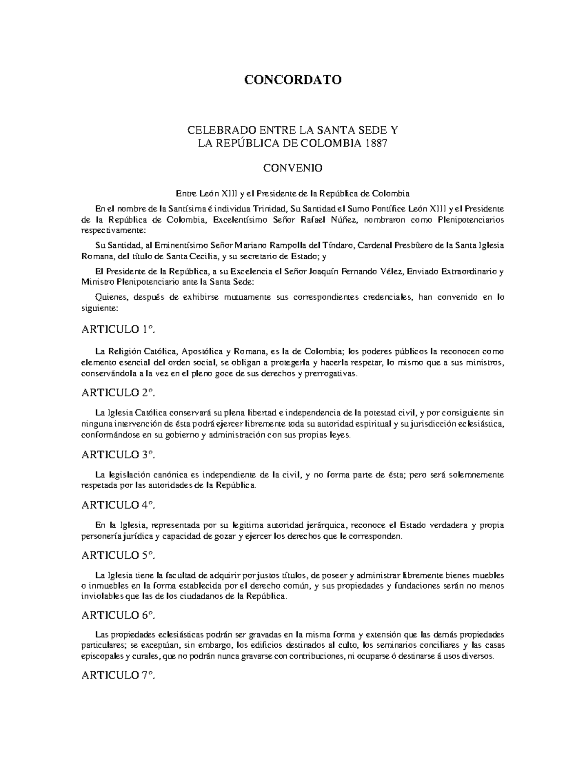 1973 Concordato 1887 - CONCORDATO CELEBRADO ENTRE LA SANTA SEDE Y LA ...