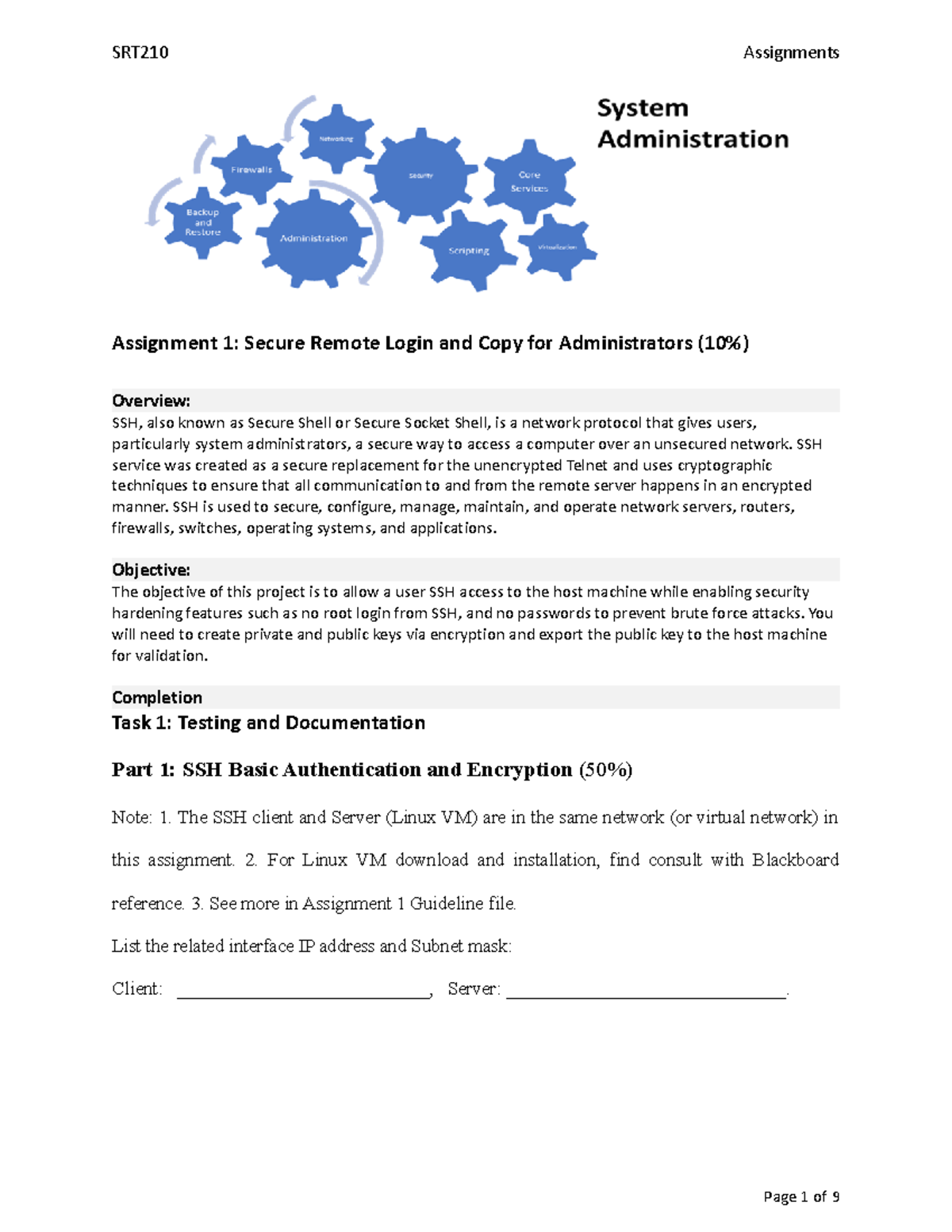 Assignment 1 - Secure Remote Login and copy for Administrators - SRT ...