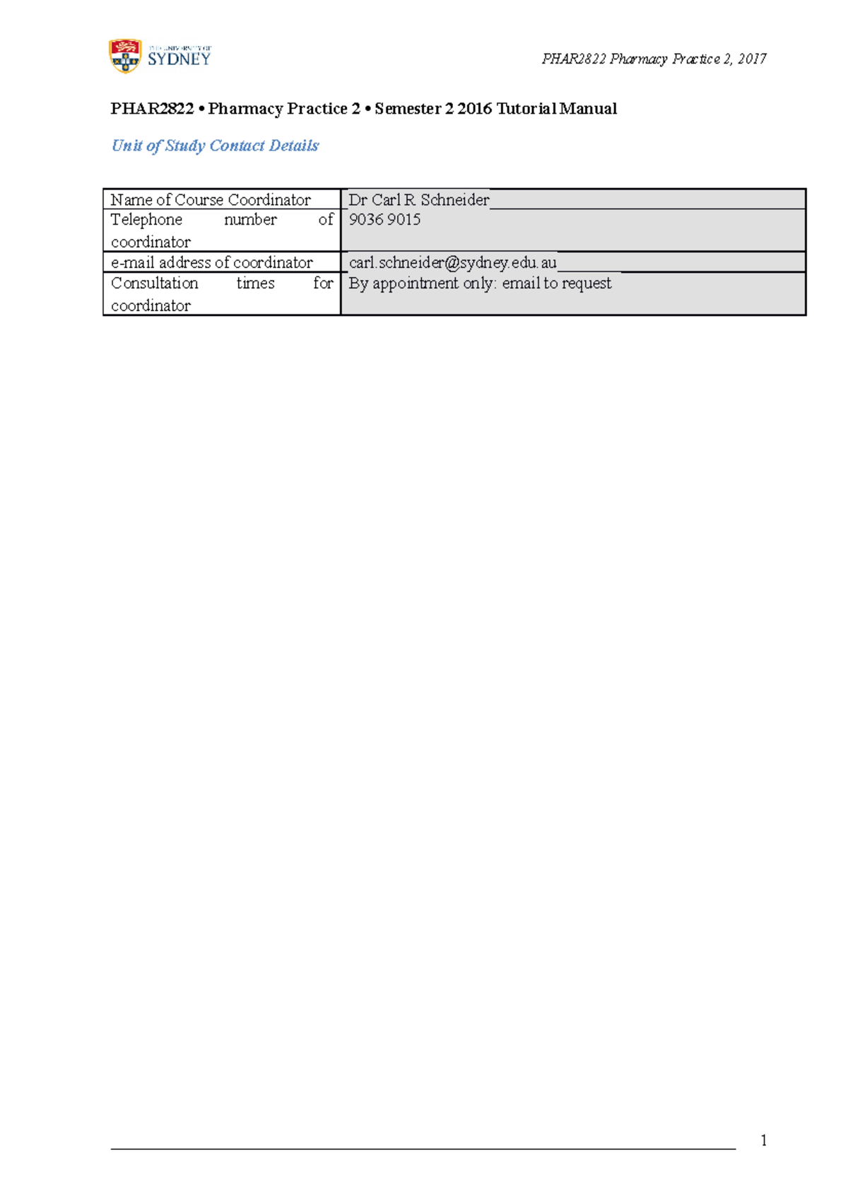 PHAR2822 Student Manual 2017 - PHAR2822 • Pharmacy Practice 2 ...