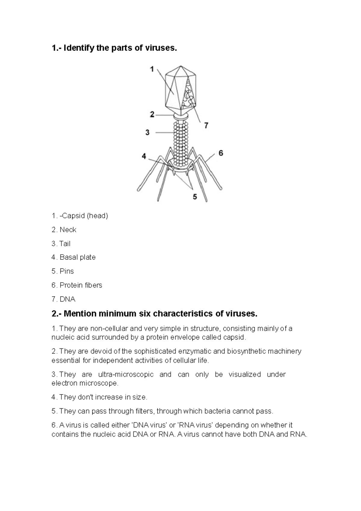 Exercise 15 life science - 1.- Identify the parts of viruses. -Capsid ...