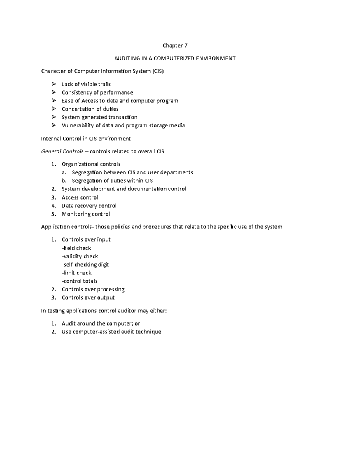 Auditing theory Chapter 7 - Chapter 7 AUDITING IN A COMPUTERIZED ENVIRONMENT Character of ...