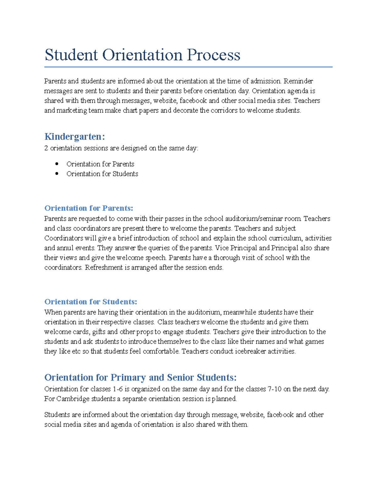 Student Orientation Process - Student Orientation Process Parents and ...