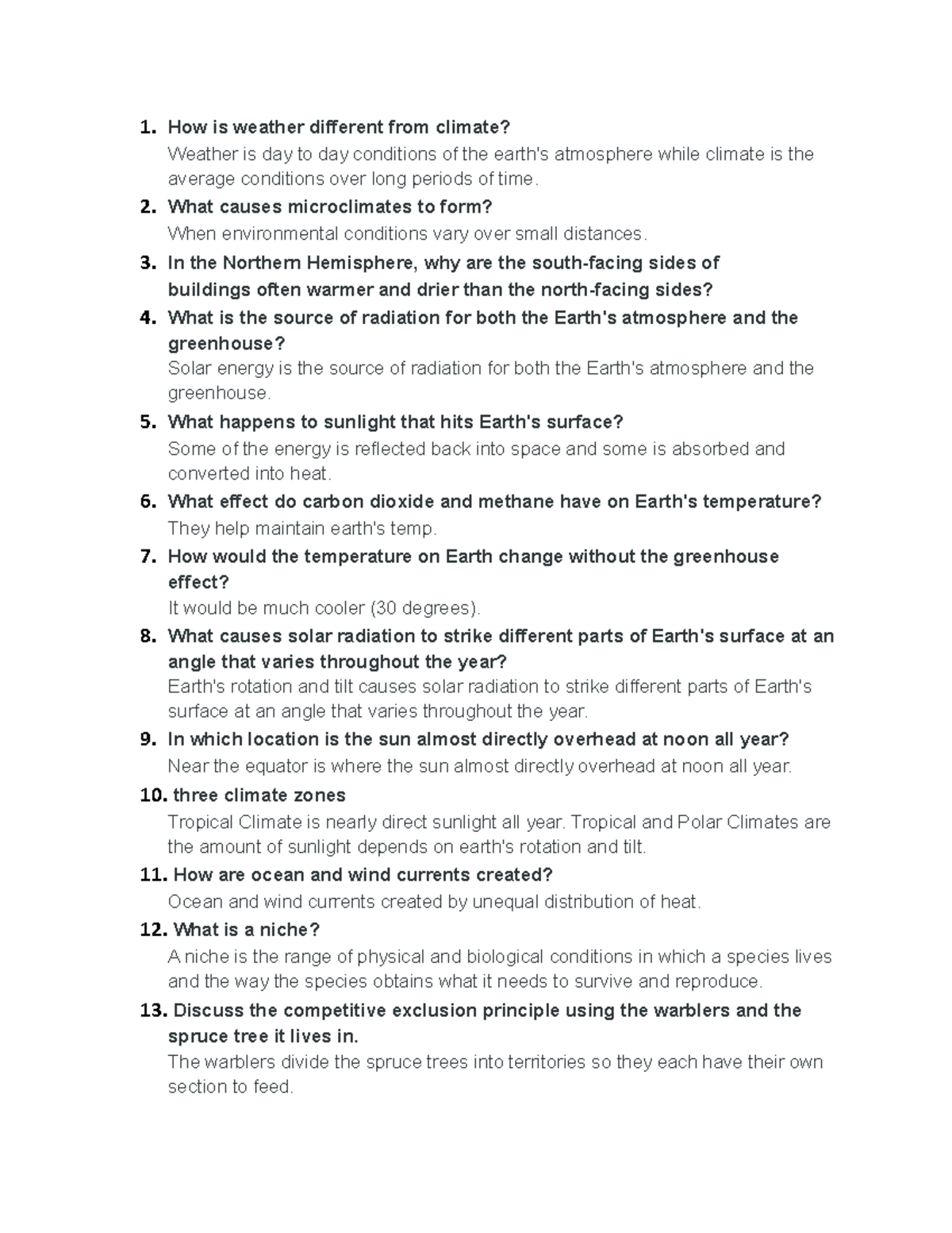 Biology Ch. 4 Study Guide - 1. How is weather different from climate ...