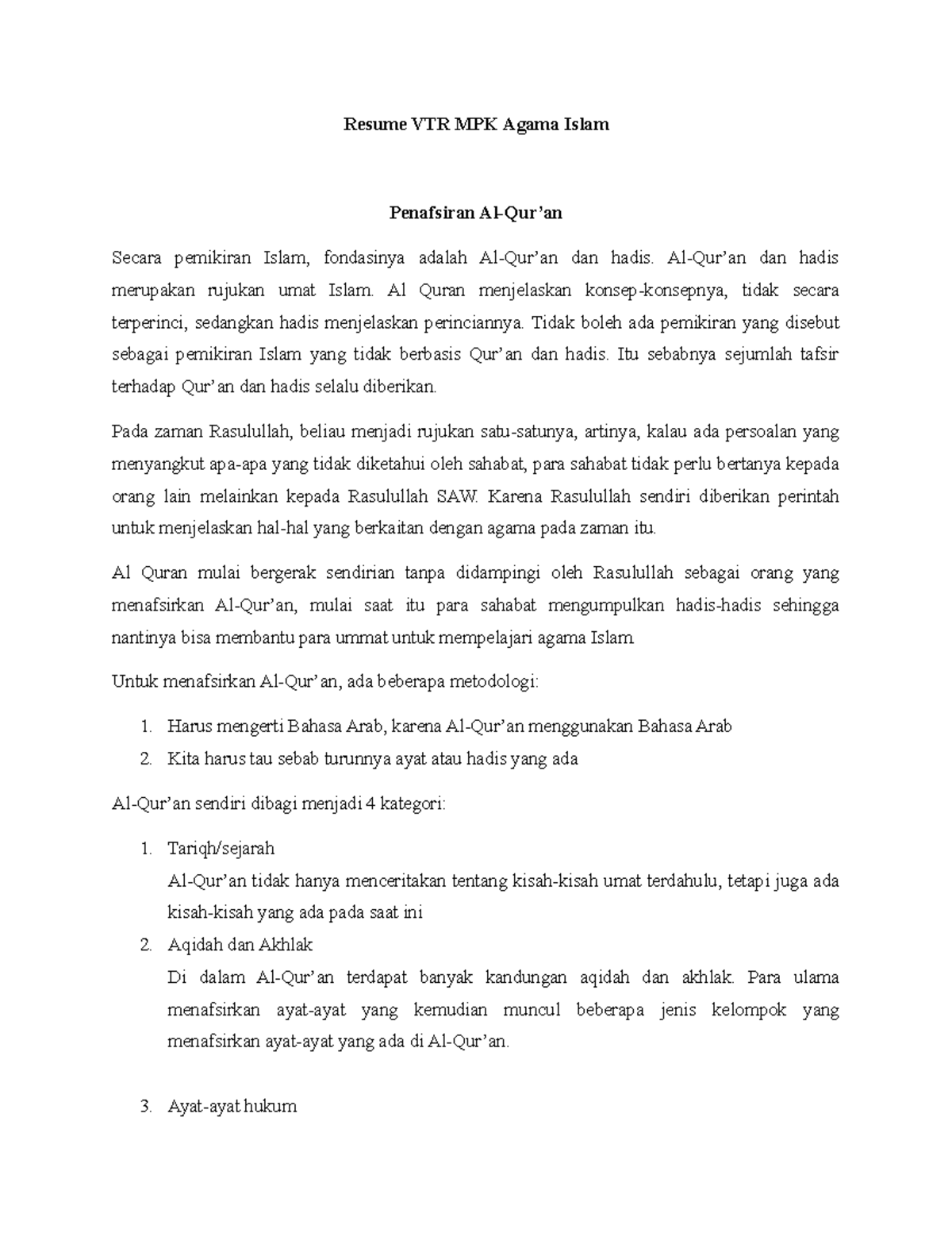 Penafsiran Al-Qur’an - Pendidikan Agama Islam Semester 1 - Resume VTR MPK Agama Islam Penafsiran ...