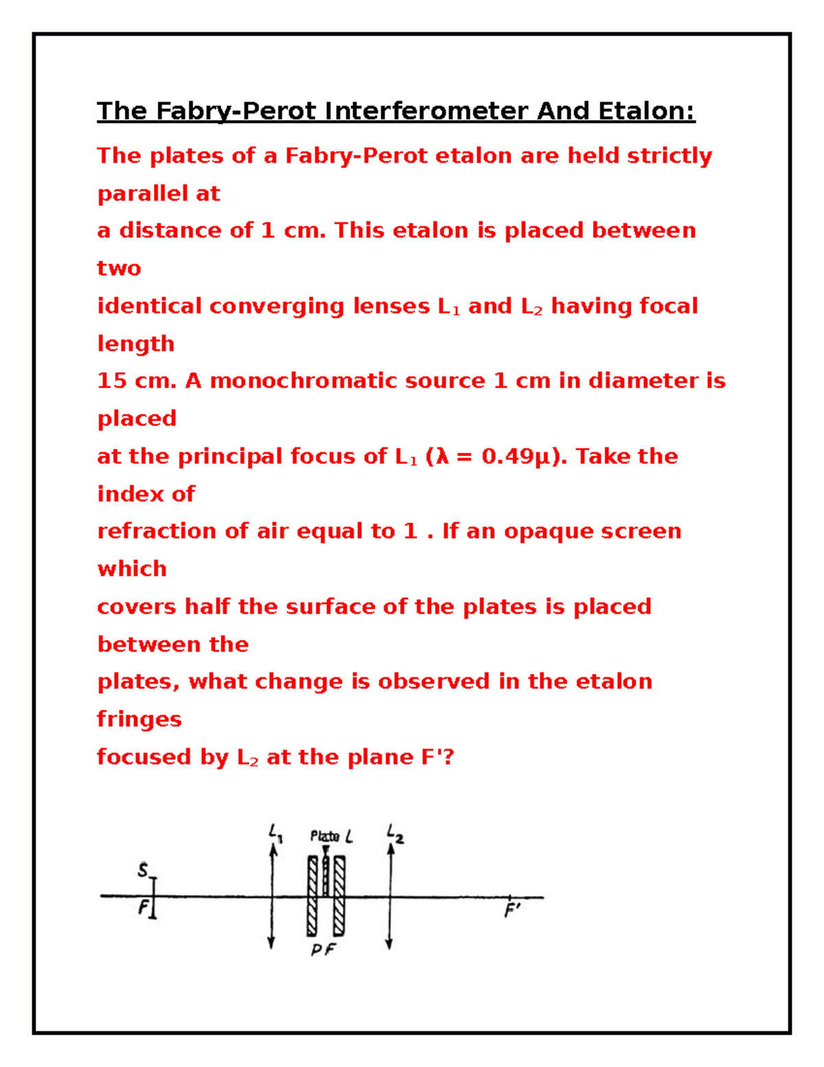 The Fabry-Perot Interferometer And Etalon - This etalon is placed ...