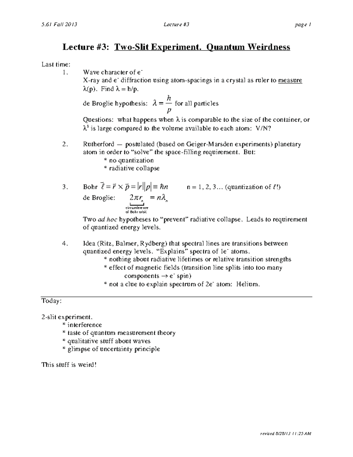 Lecture notes, lectures 1 -5 - Fall 2013 - 5 Fall 2013 Lecture page 1 ...