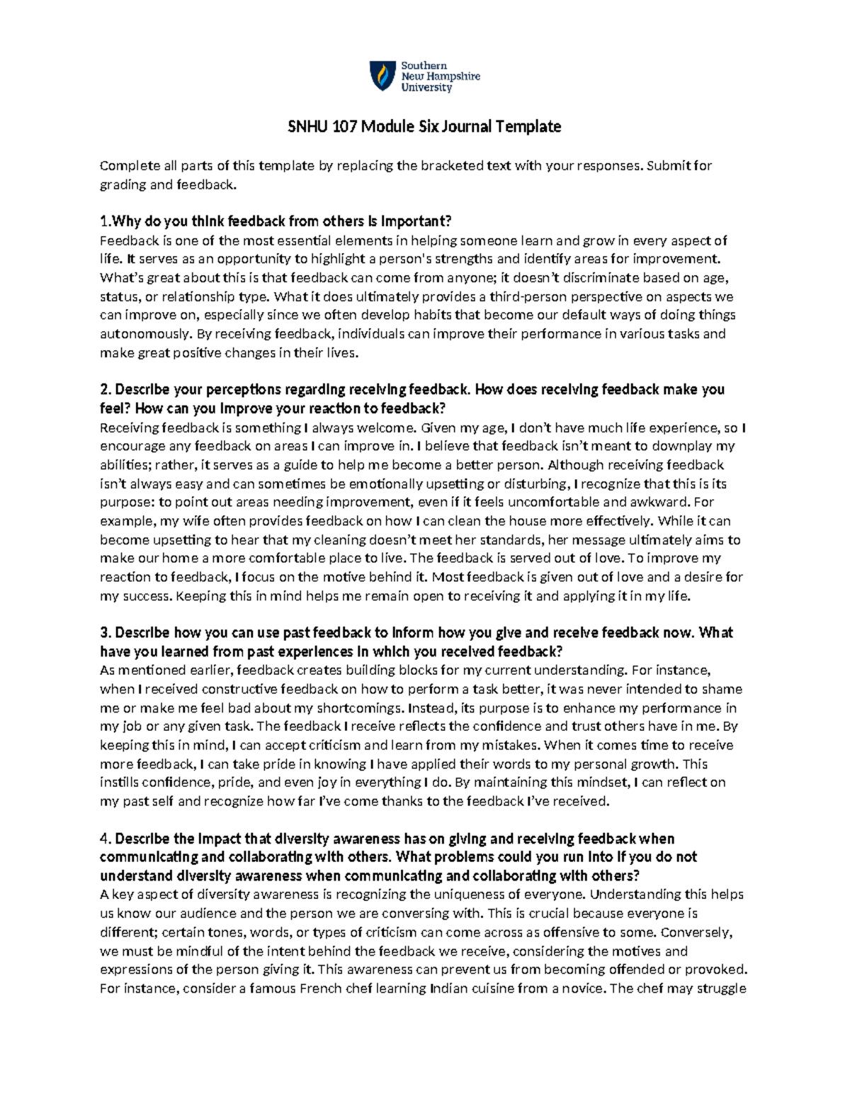 SNHU 107 Module Six Journal - SNHU 107 Module Six Journal Template ...