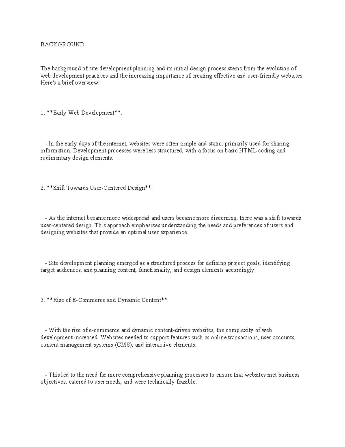 Backgrounds planning - BACKGROUND The background of site development ...