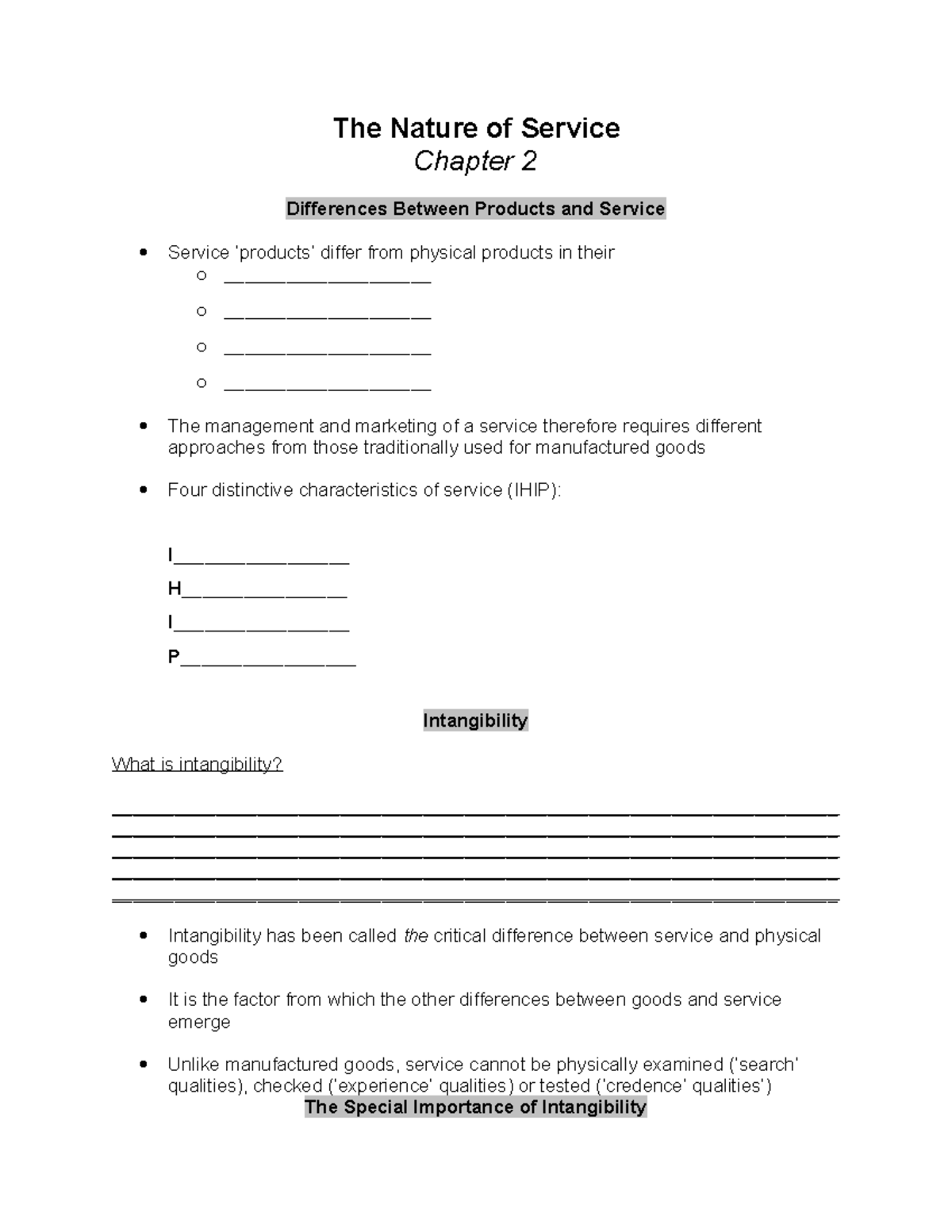 Chapter 2 Guided Notetaking The Natureof Service - The Nature of ...