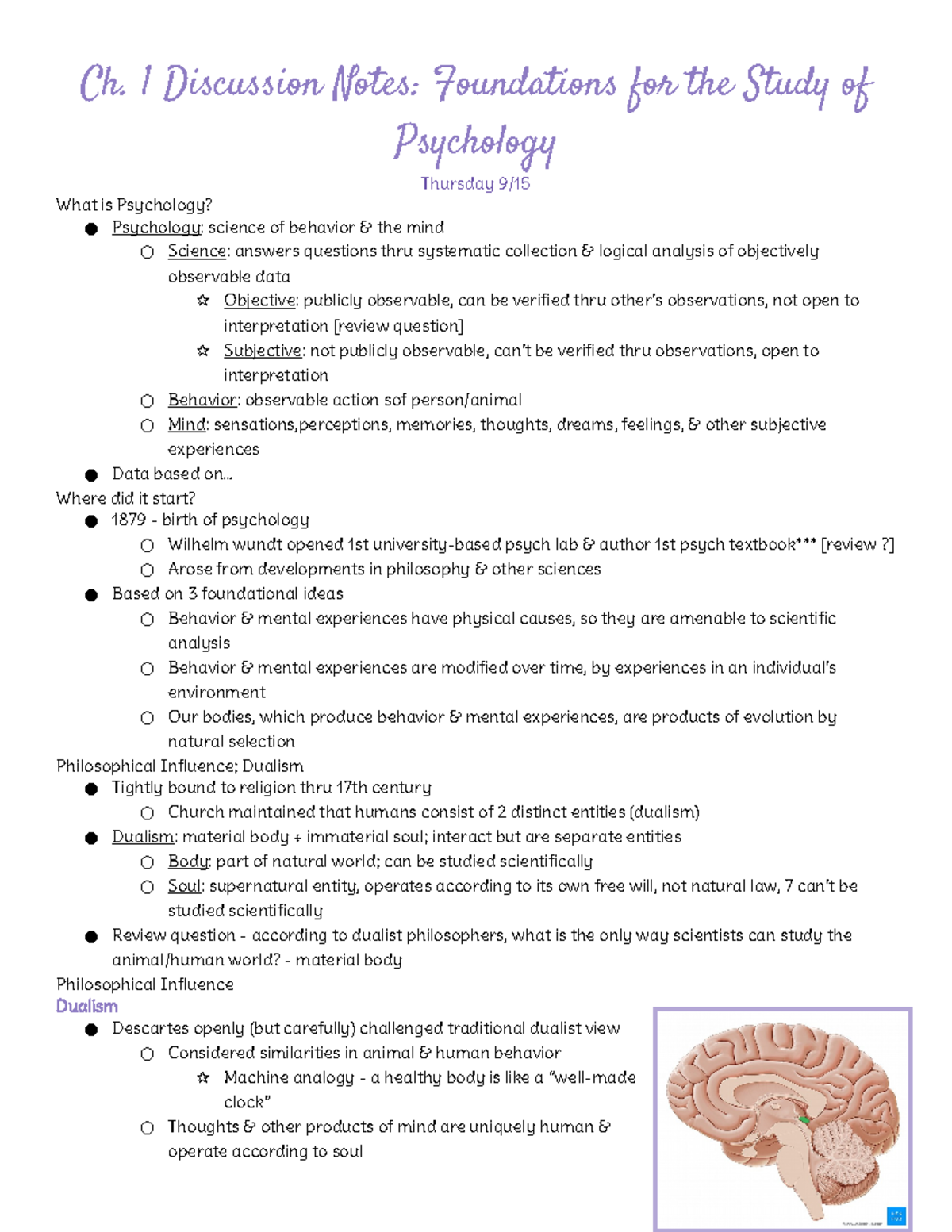 Ch. 1 Notes: Foundations for the Study of Psychology - Ch. 1 Discussion ...
