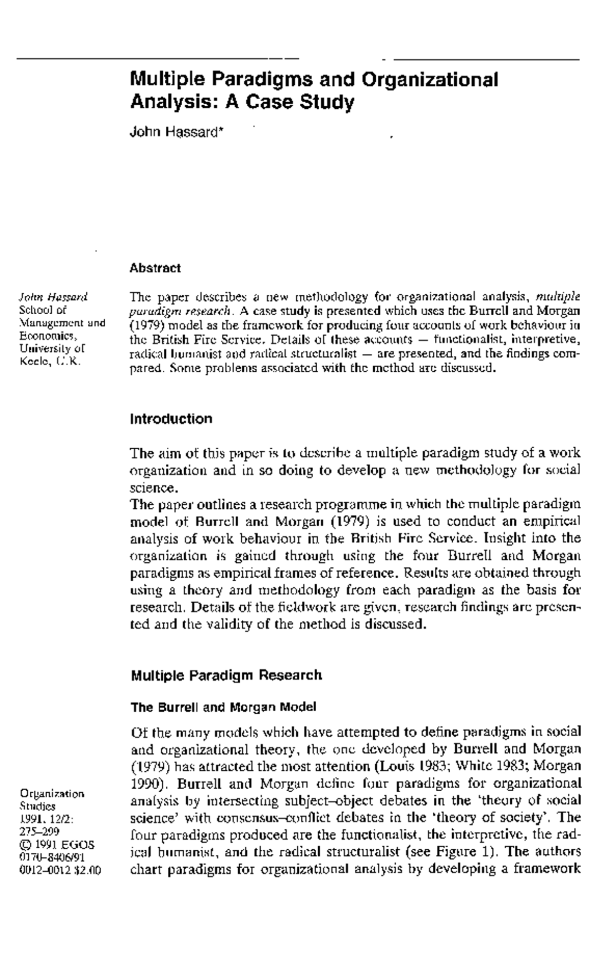Multiple Paradigms and Organizational Analysis - A Case Study - 275 ...