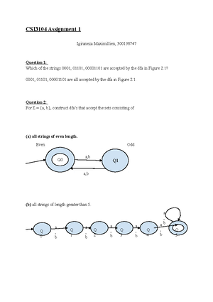 Assignment 1 - Solution - CSI3104 – Introduction to Formal Languages ...