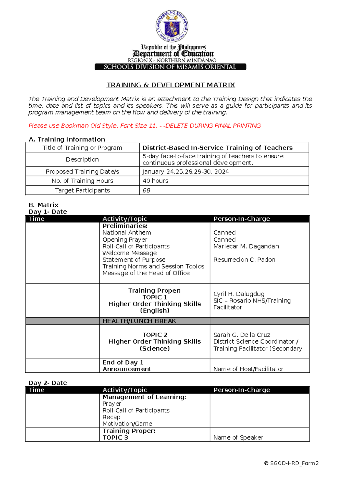 Template-HRD-Form-2-Training-Matrix - © SGOD-HRD_Form TRAINING ...