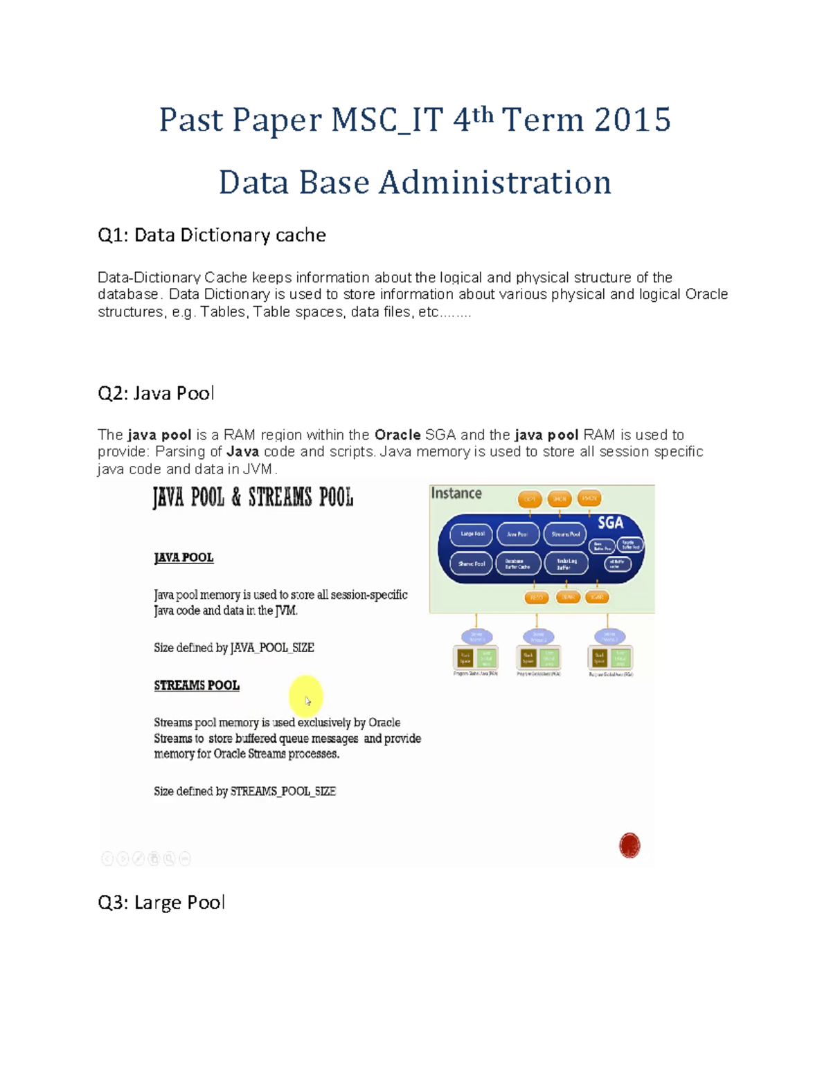 DBA past paper - Past Paper MSC_IT 4 th Term 2015 Data Base ...