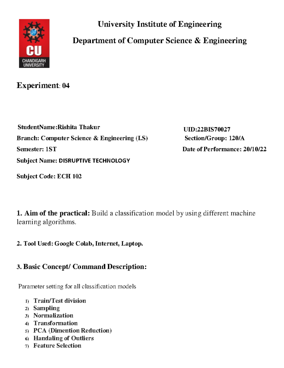 Rishita Python 4 - Phyton 4th experiment - Department of Computer ...