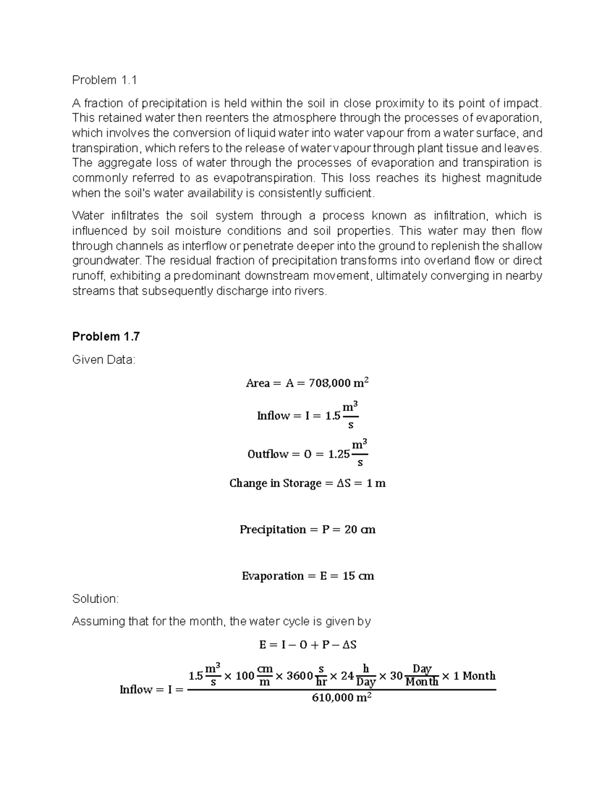 Homework 1 - Problem 1. A fraction of precipitation is held within the ...