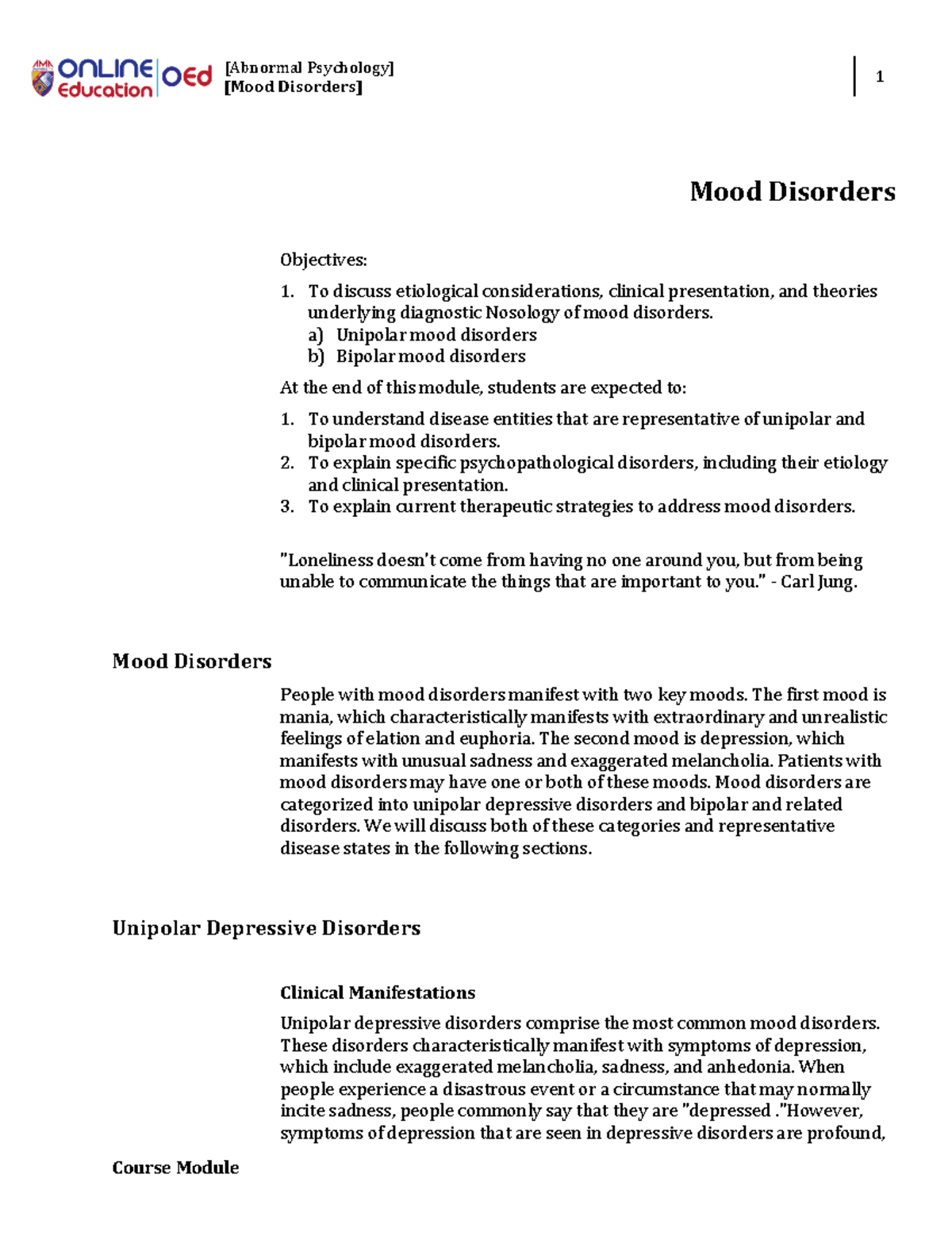 Module 7 - Mood Disorders - [Abnormal Psychology] [Mood Disorders] 1 ...