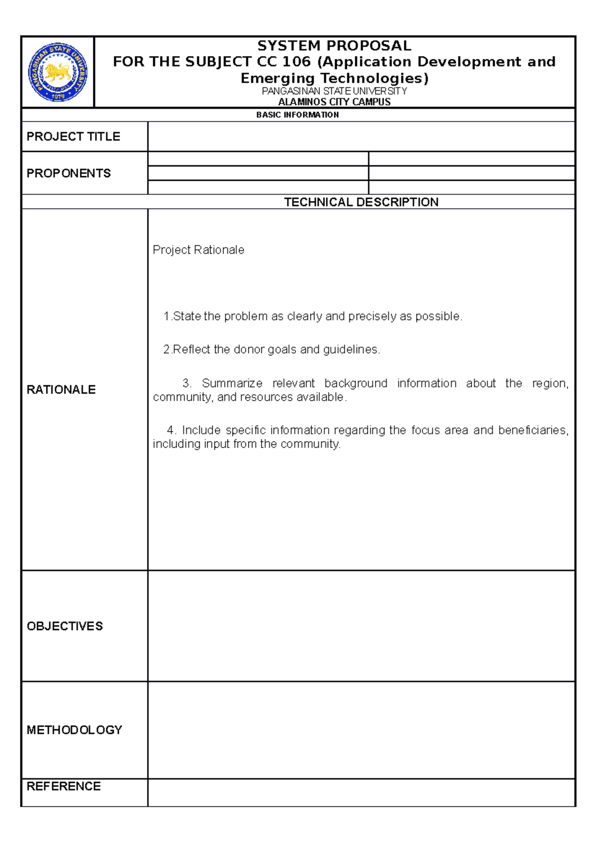 System-proposal template- for the subject SUBJECT CC 106 (Application ...