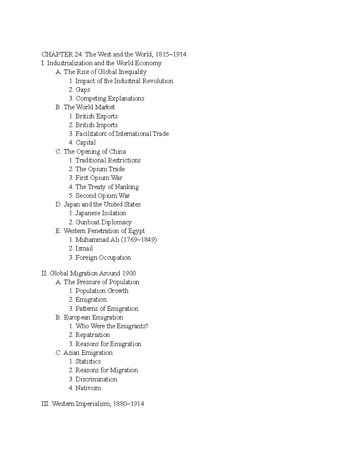 Chapter 24 Outline- summary - CHAPTER 24: The West and the World, 1815 ...