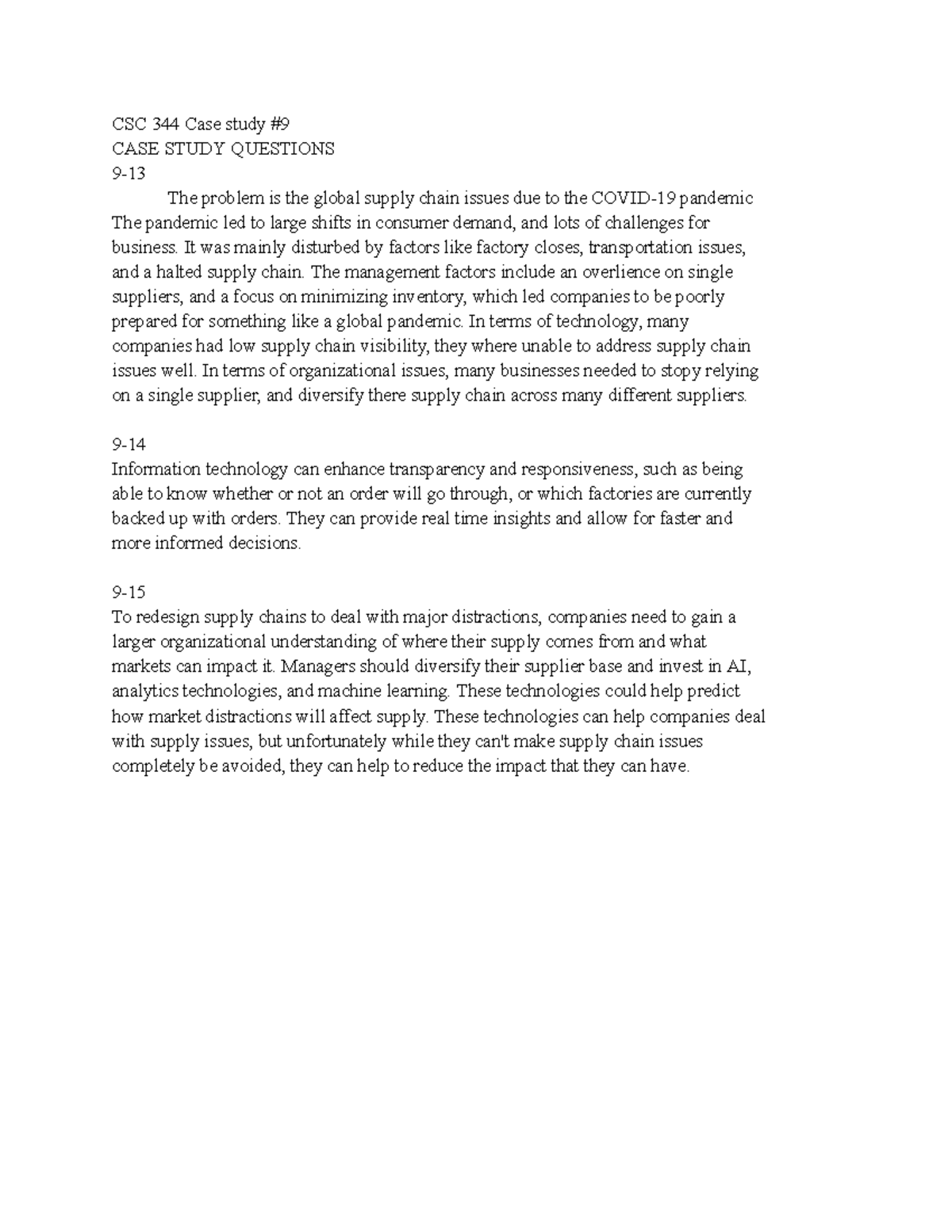 CSC 344 Case study #9 - Homework for chapter 9 - CSC 344 Case study ...