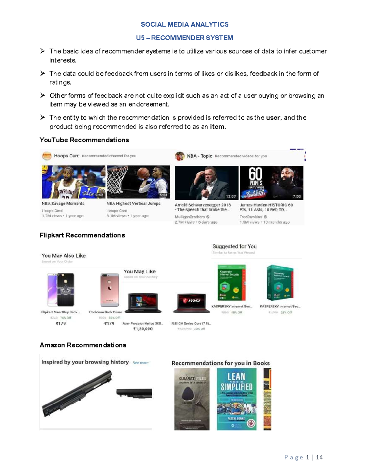 SMA Unit 5 Notes - SOCIAL MEDIA ANALYTICS U5 – RECOMMENDER SYSTEM The ...