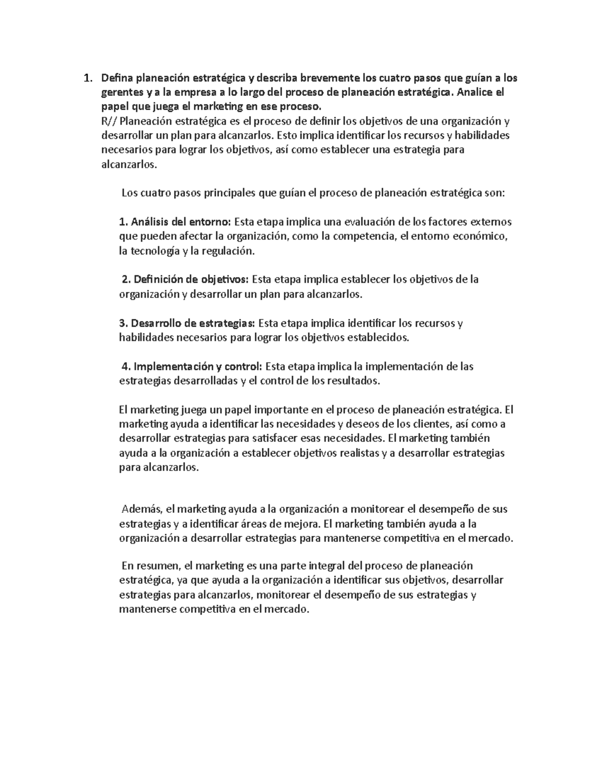 FORO DE Marketing-ALEX - Defina planeación estratégica y describa ...