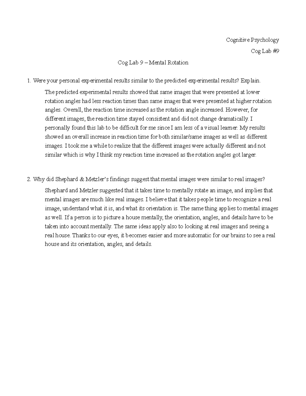 Cognitive Psychology Cog Lab 9 - Mental Rotation - Cognitive Psychology ...