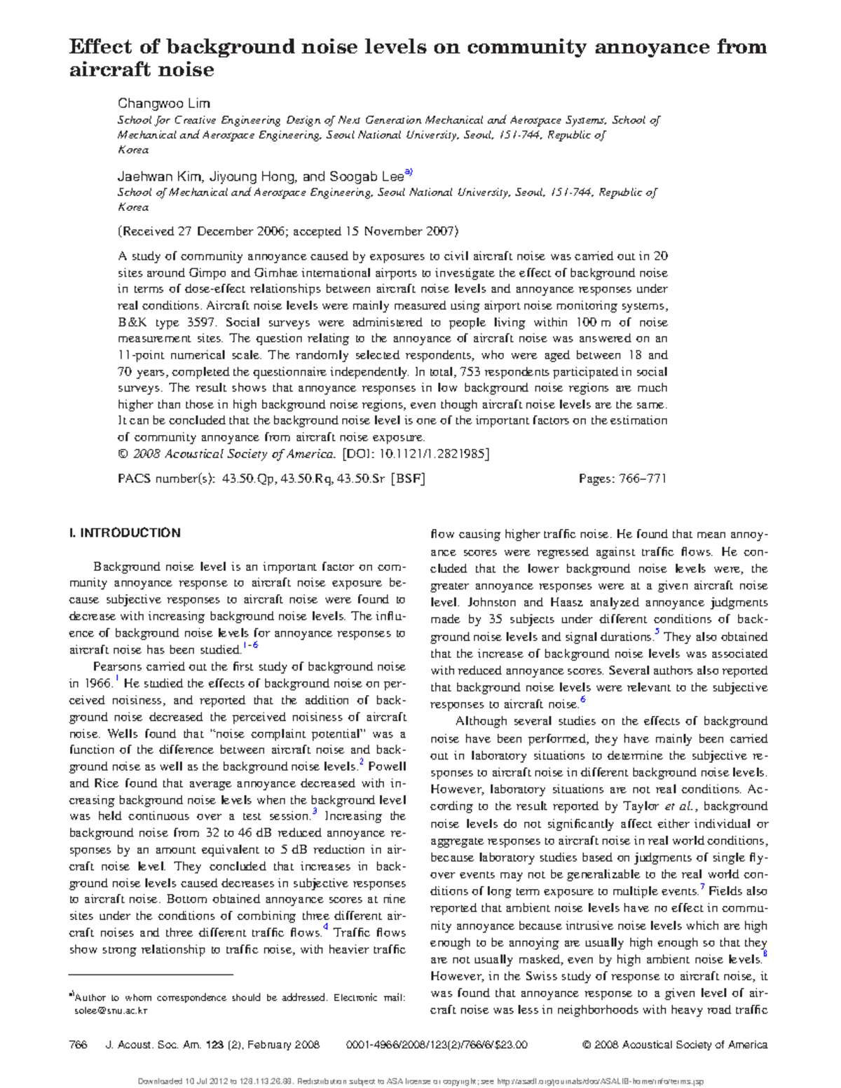 Airplane Noise Less Loud with more Background Noise - Effect of ...