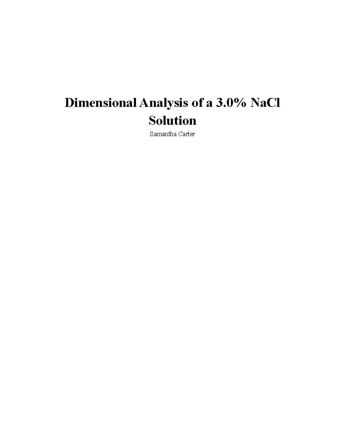 Experiment 1 - Dimensional Analysis of a 3% NaCl Solution Samantha ...