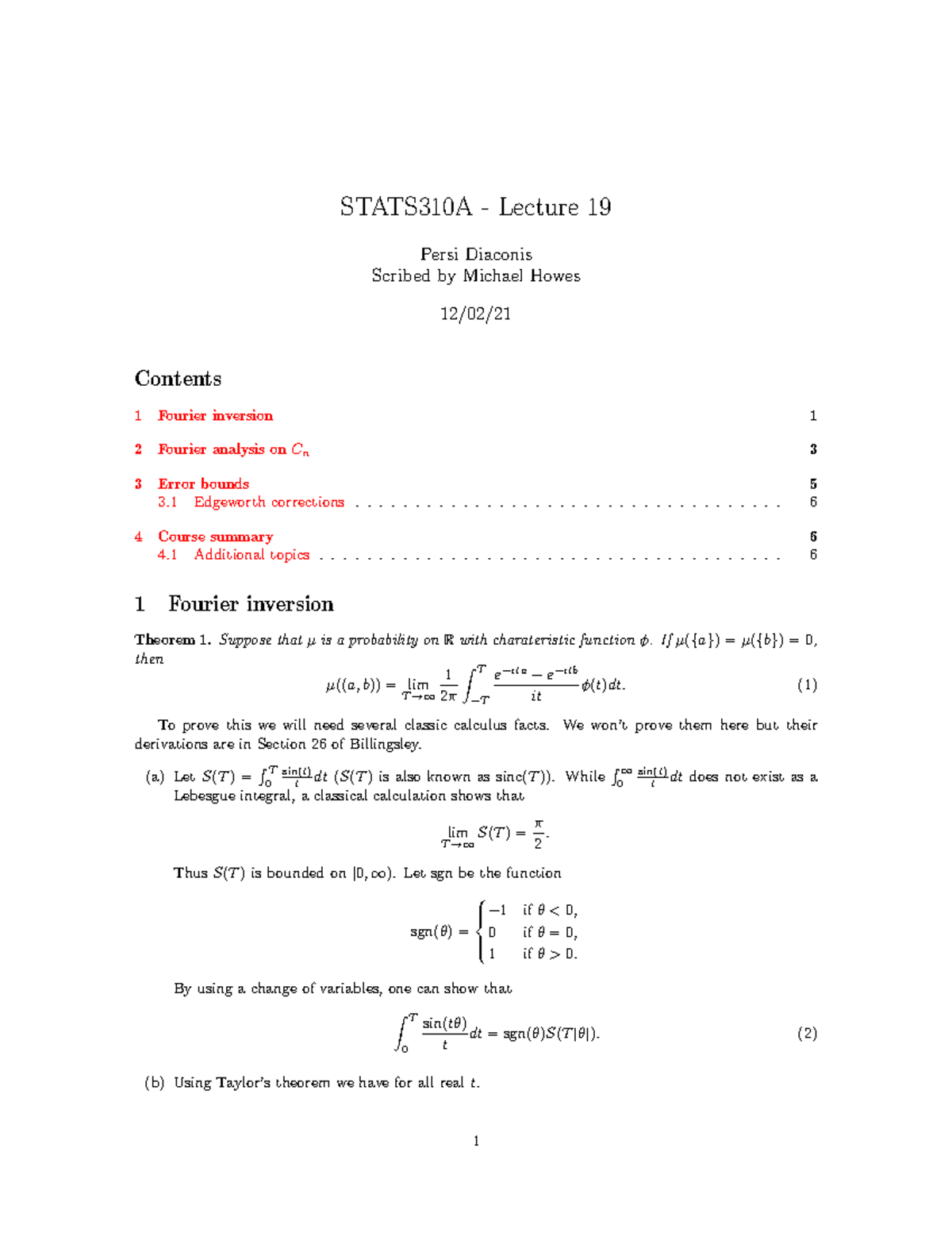 STATS 310A Lecture 19 - Theory of Probability - STATS310A - Lecture 19 ...