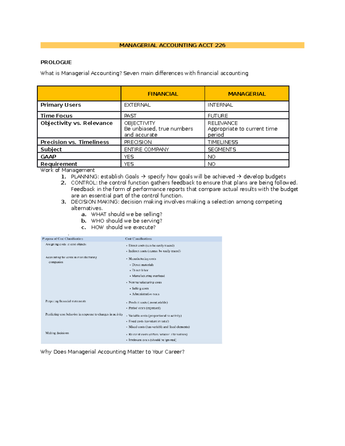 Managerial Accounting first lecture notes - MANAGERIAL ACCOUNTING ACCT ...