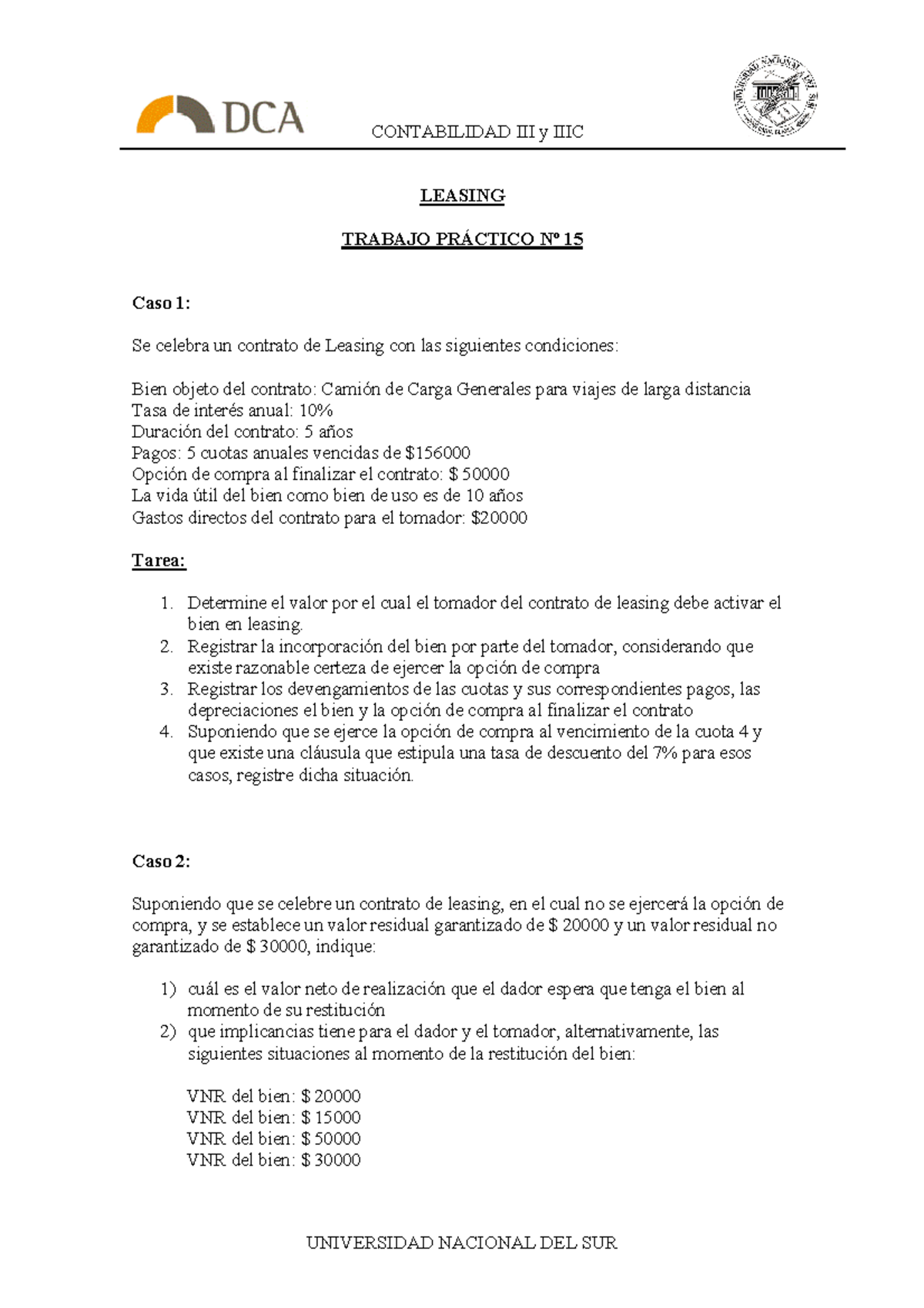 TP 15 Leasing - CONTABILIDAD III y IIIC UNIVERSIDAD NACIONAL DEL SUR ...