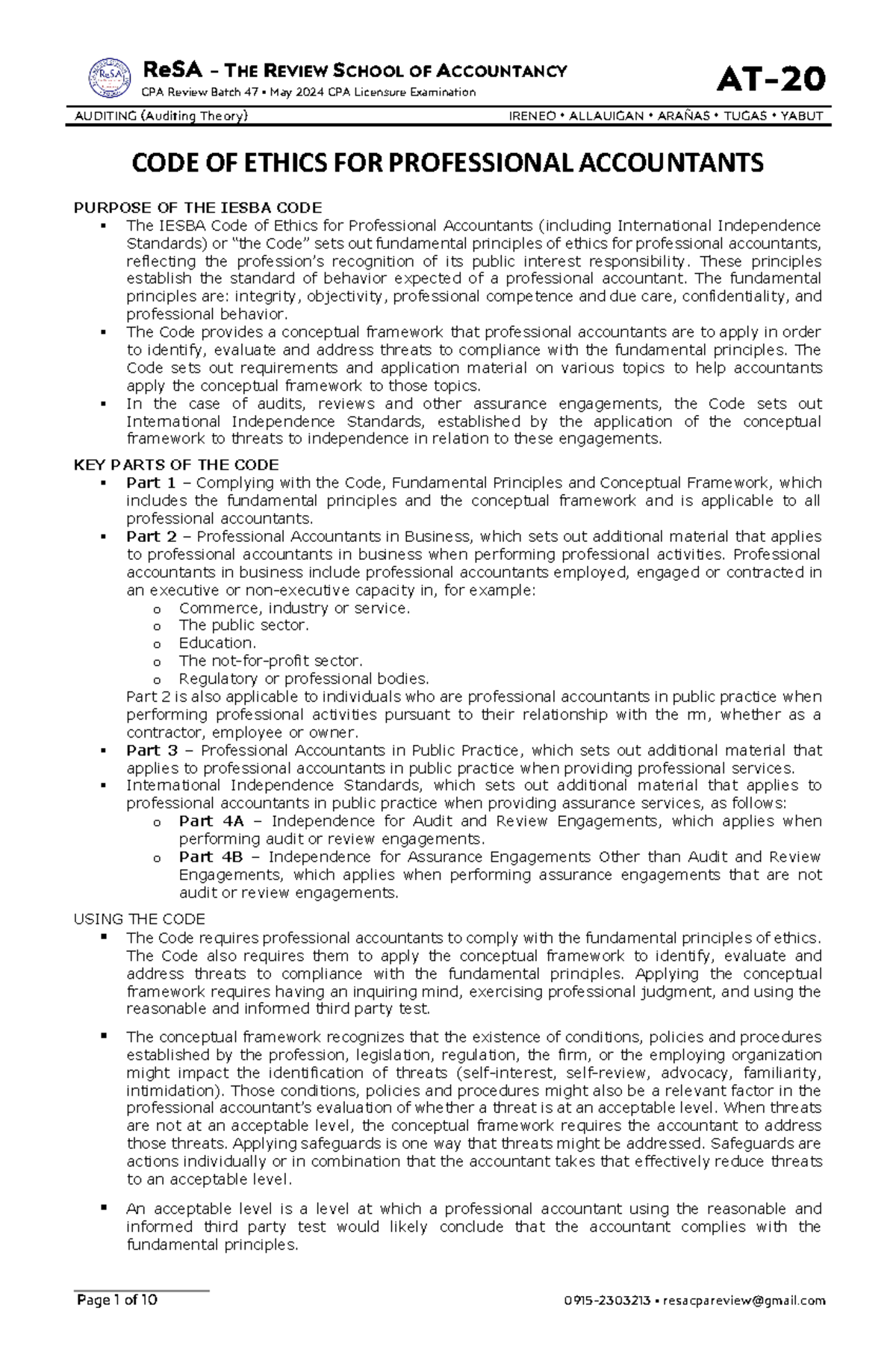 Theories Code of Ethics - ReSA - THE REVIEW SCHOOL OF ACCOUNTANCY CPA ...