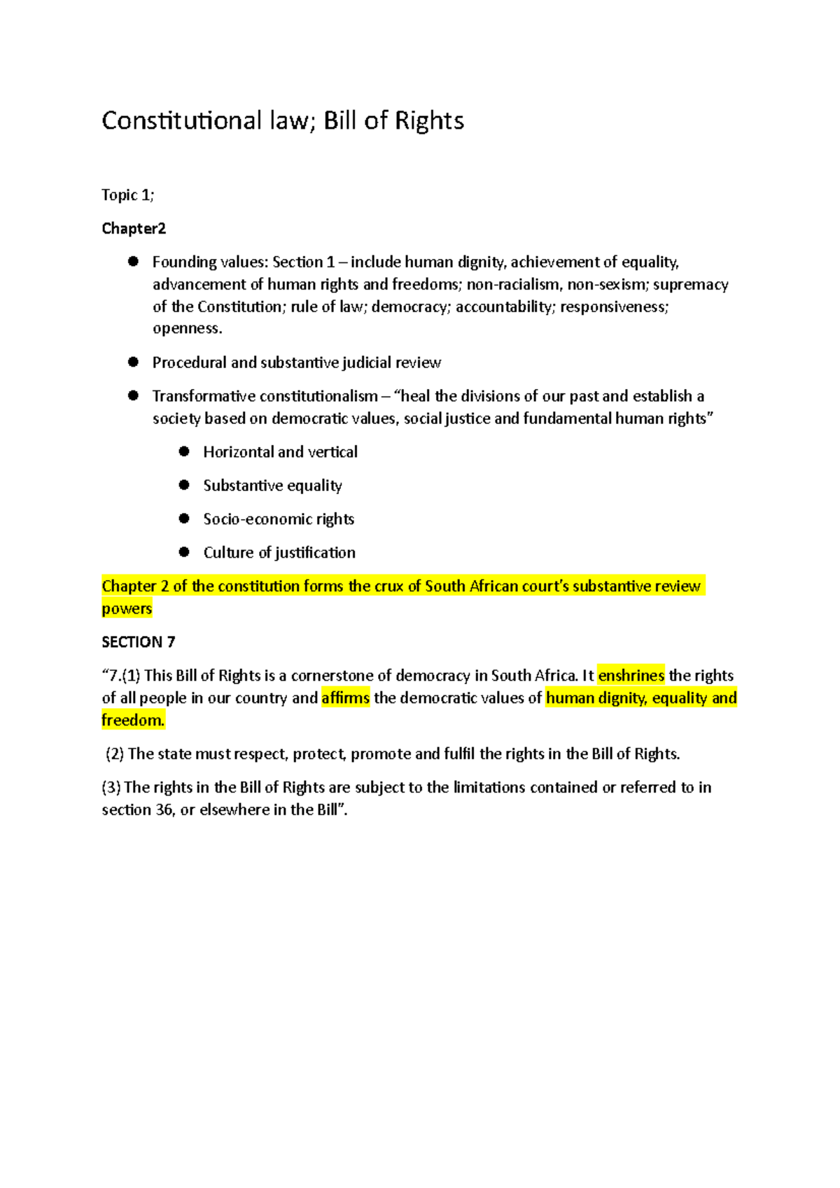 Con law bill of rights - notes - Constitutional law; Bill of Rights ...