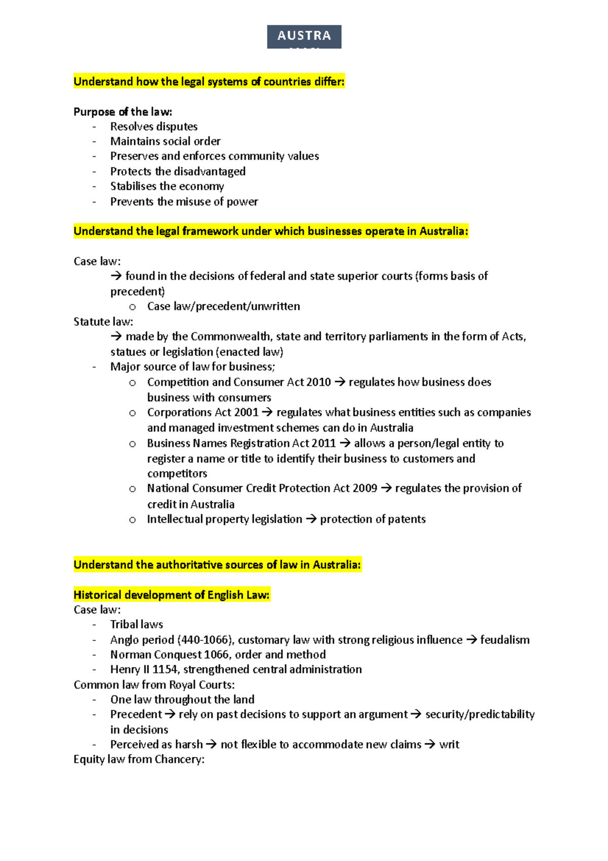 Australian Legal System - Module 1 - Understand how the legal systems ...