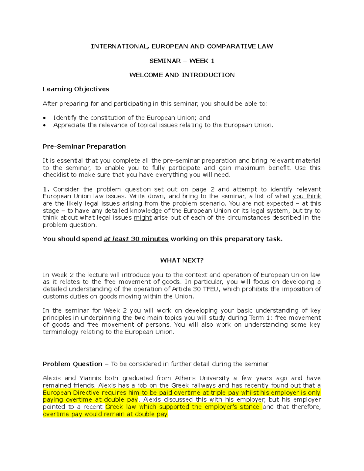 IEC Law Seminar Week 1 - Introduction 1 2324 - INTERNATIONAL, EUROPEAN AND COMPARATIVE LAW ...