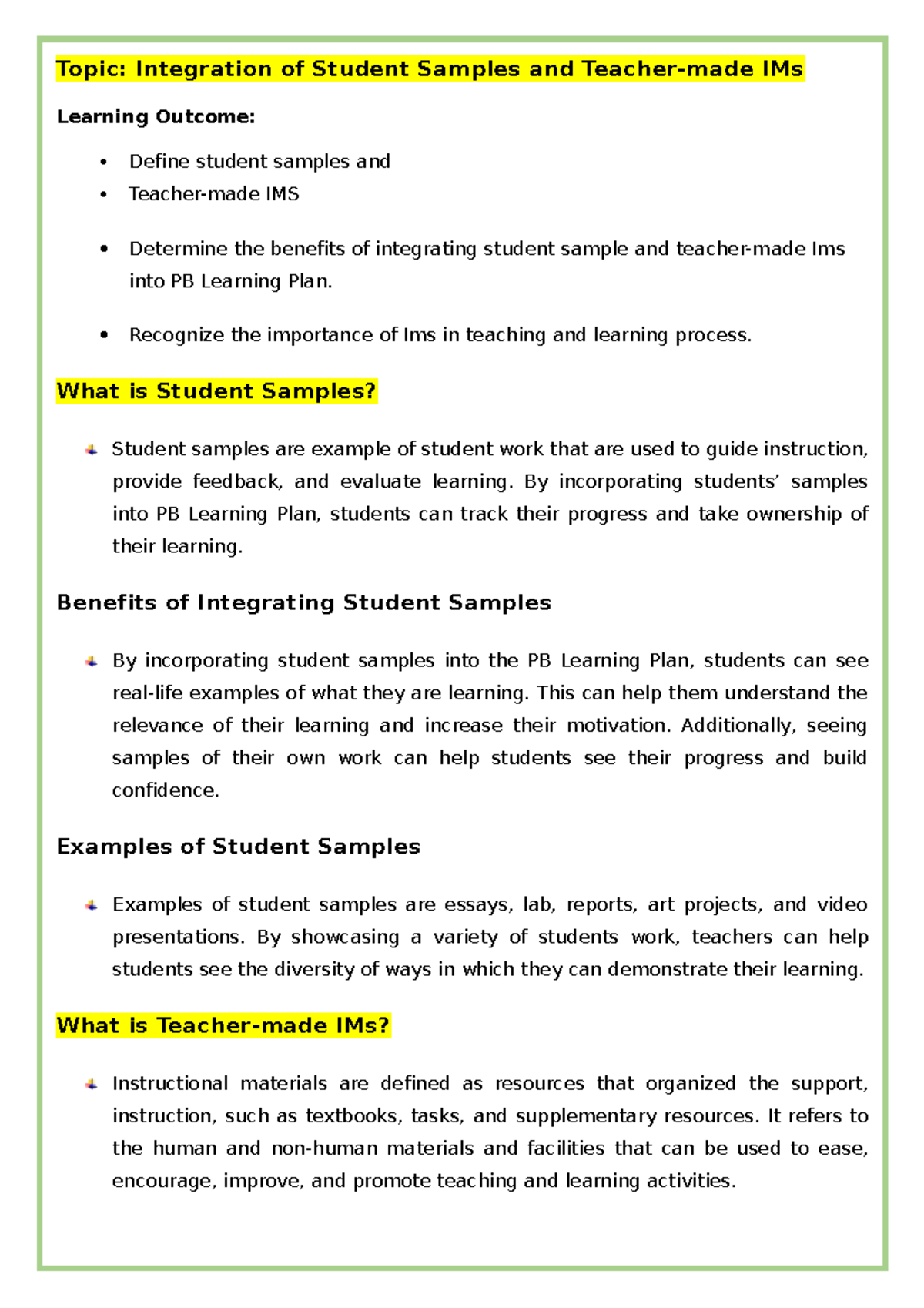 EED-20-ICT Presentation 10 - Topic: Integration of Student Samples and ...