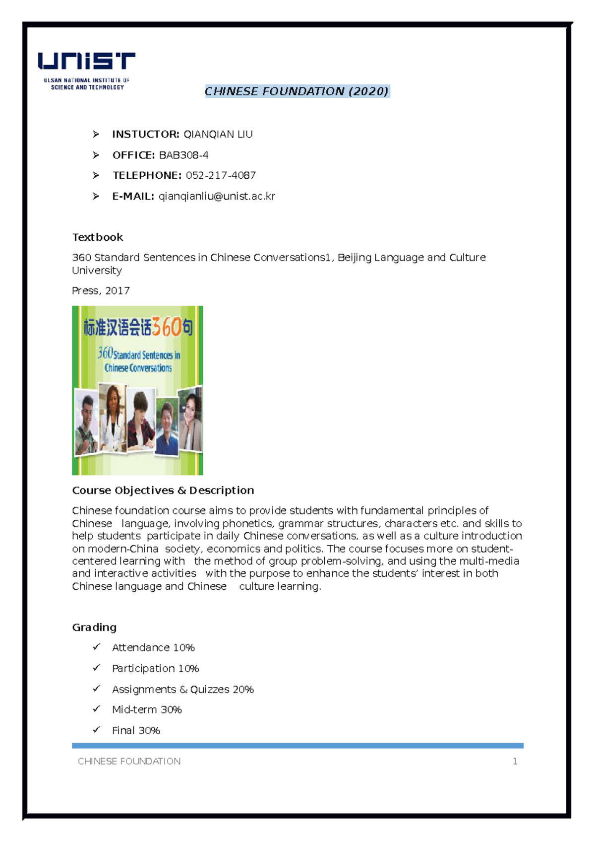 Chinese foundation-syllabus （2020） - CHINESE FOUNDATION (2020 ...