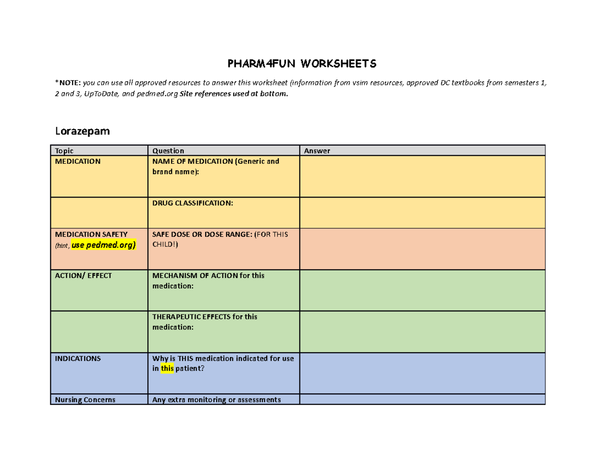 Pharm 4FUN Worksheets Jackson Unit 5 Fall 2023 - PHARM4FUN WORKSHEETS ...