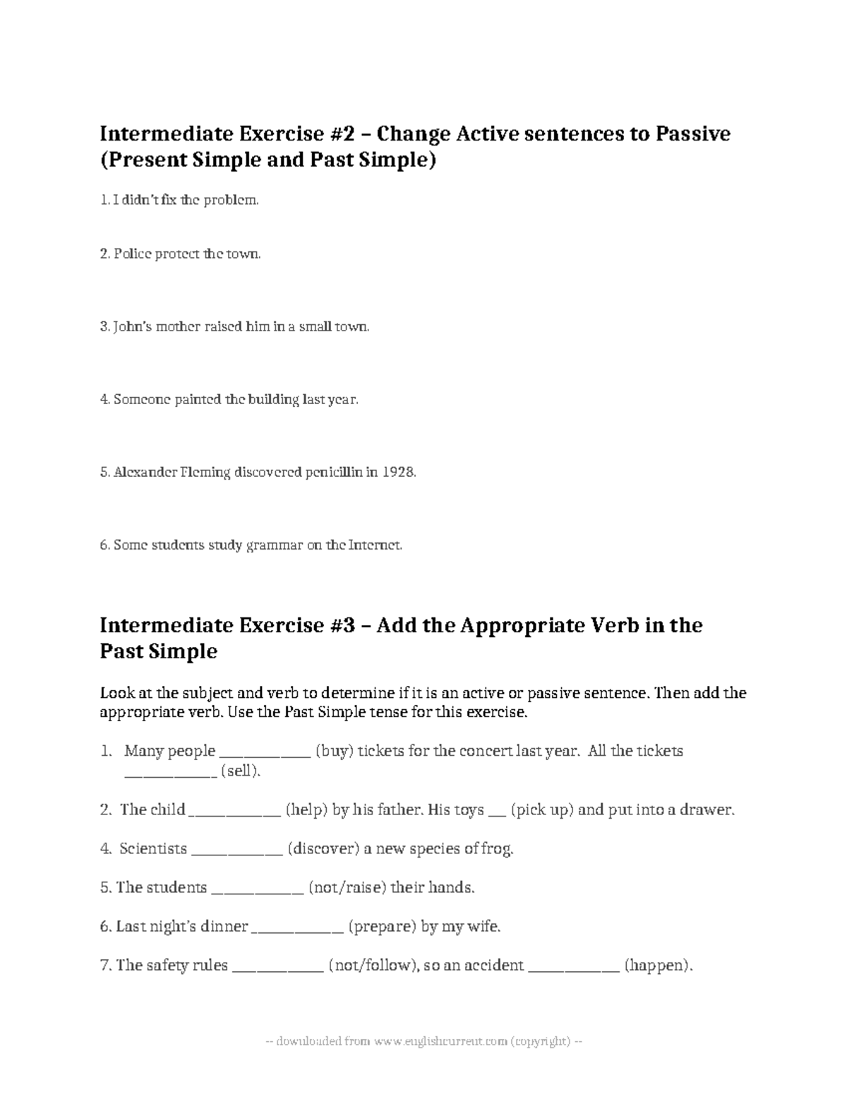 Active passive voice worksheet - Intermediate Exercise #2 – Change Active sentences to Passive ...