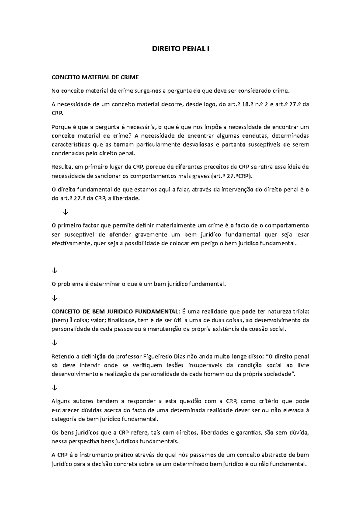 Direito Penal I - DIREITO PENAL I CONCEITO MATERIAL DE CRIME No ...