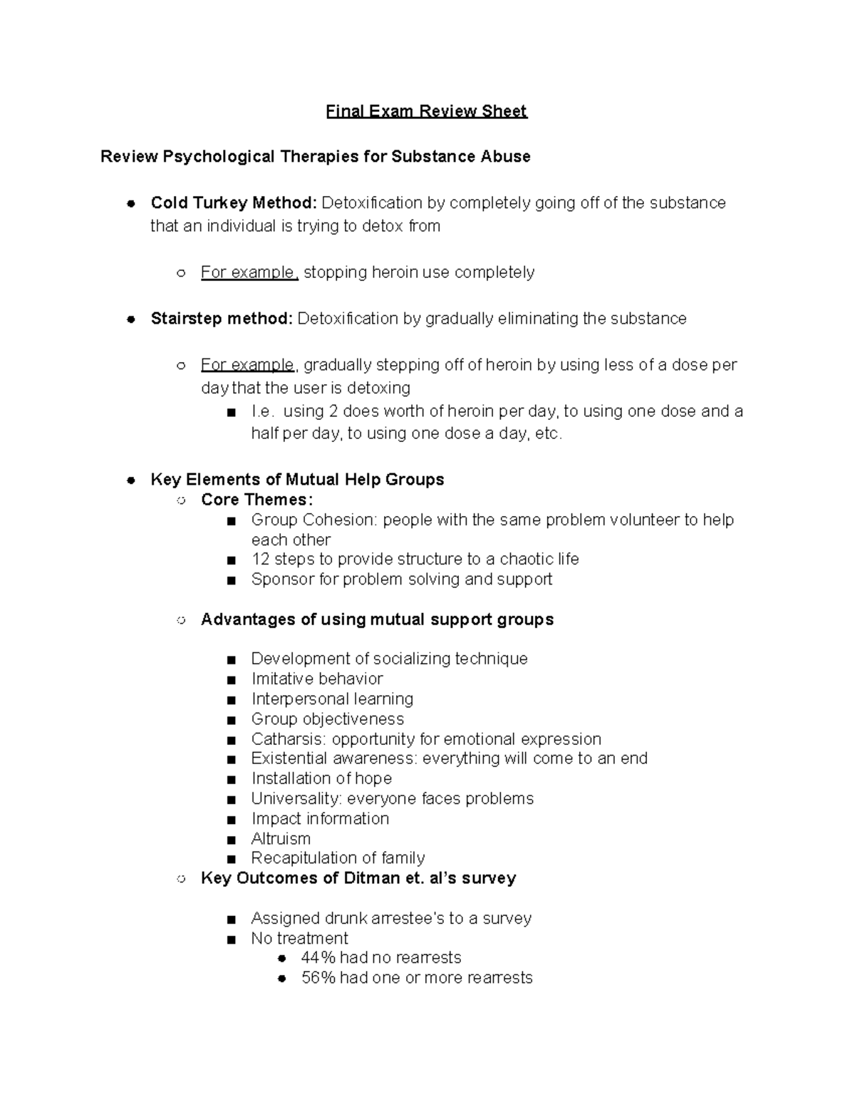 Final Exam Review Sheet PSYC 4400 - Final Exam Review Sheet Review ...